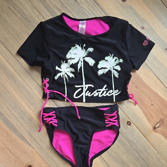 Justice | Swim | Justice Black And Pink Kids Swim Set | Poshmark